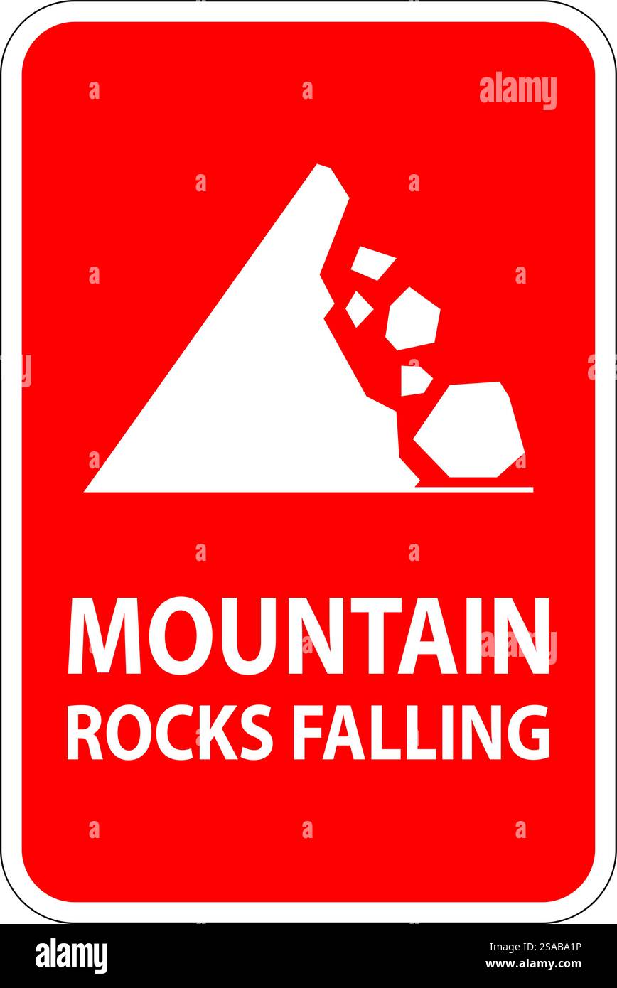 Road Warning Sign, Mountain Rocks Falling Symbol Stock Vector Image ...
