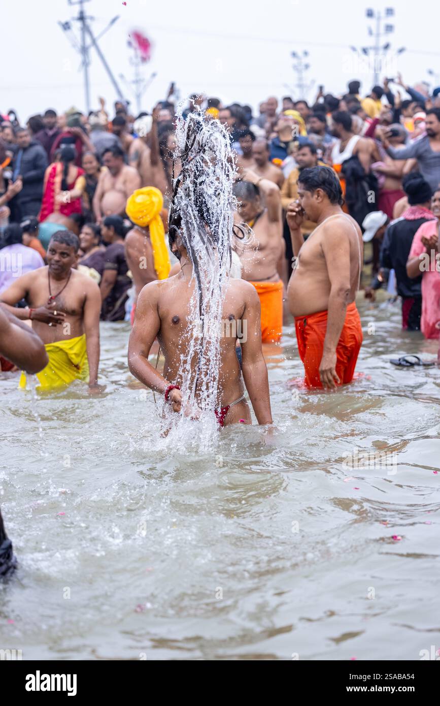 Mahakumbh, Group of holy naga sadhu baba taking holy dip at sangam in ...