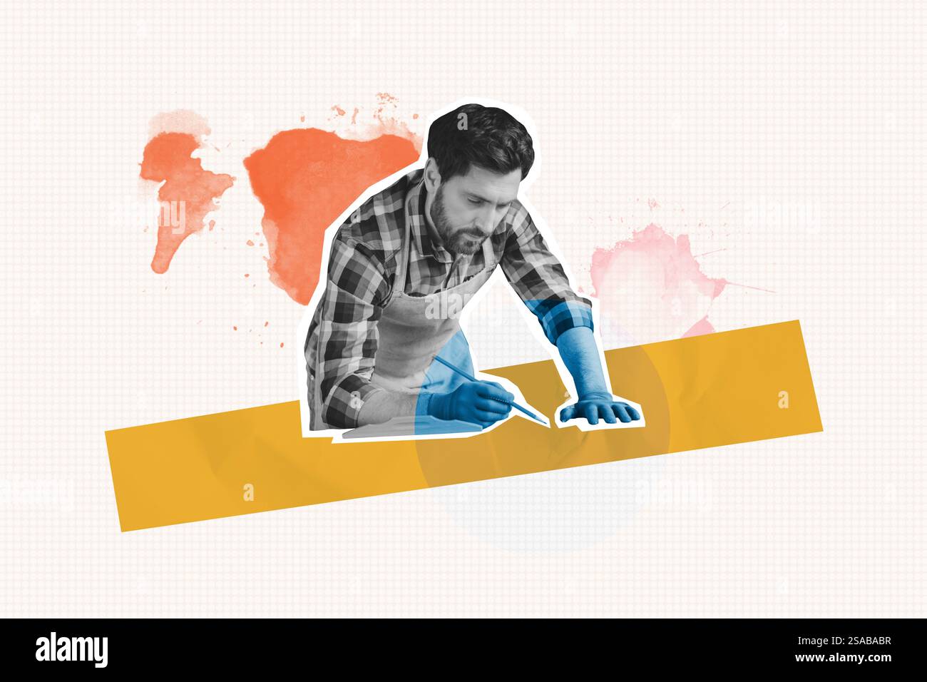 3d sketch poster trend collage image of serious workman draw pencil ...