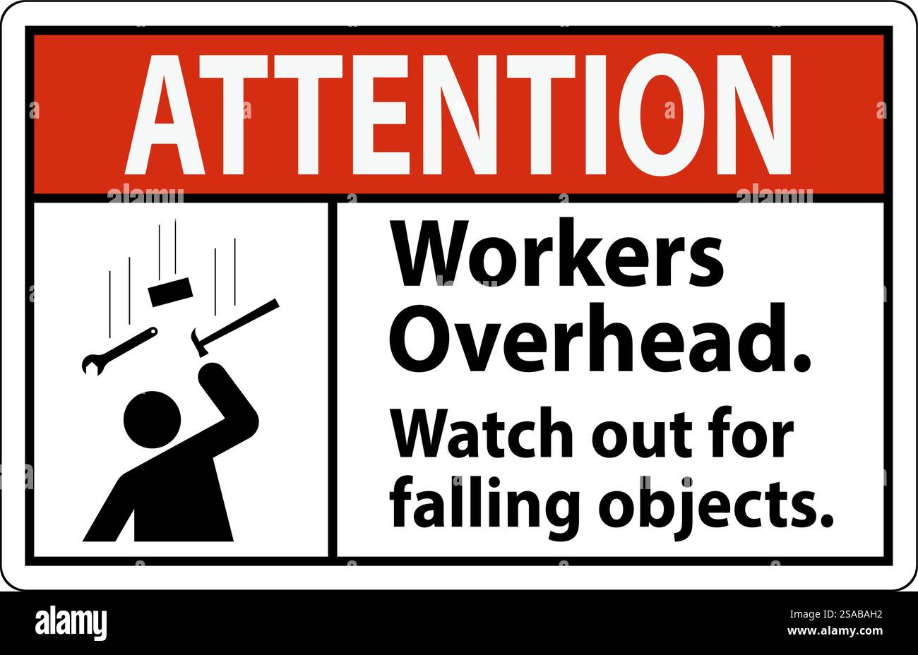 Attention Falling Debris Sign, Workers Overhead Falling Objects Stock ...