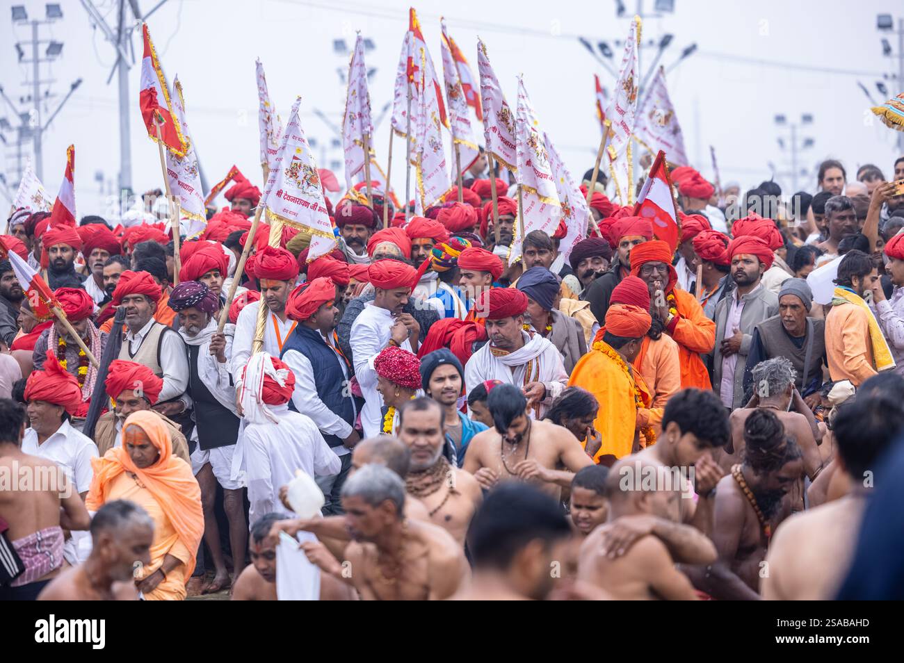 Mahakumbh, Group of holy naga sadhu baba taking holy dip at sangam in ...