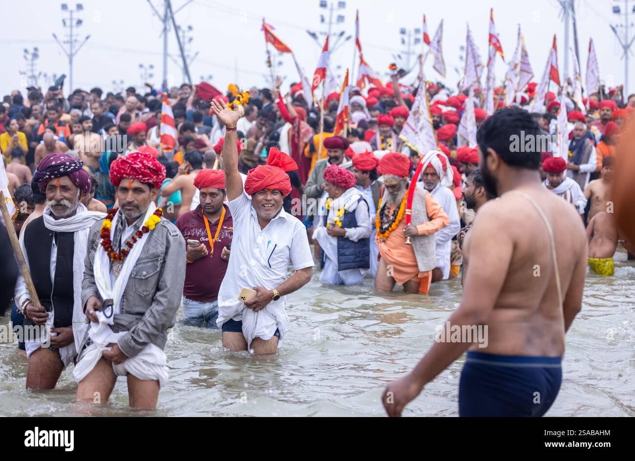 Mahakumbh, Group of holy naga sadhu baba taking holy dip at sangam in ...