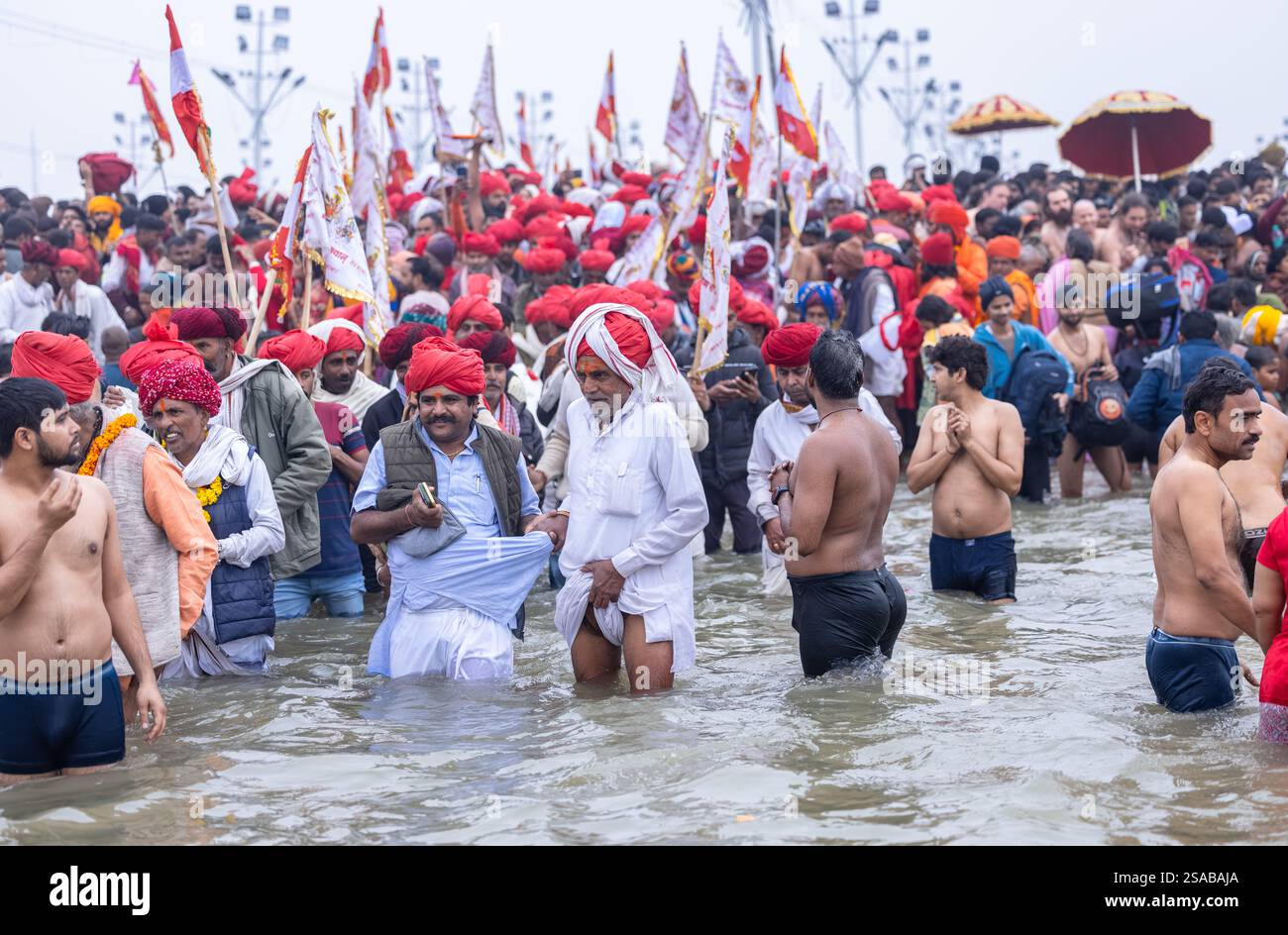 Mahakumbh, Group of holy naga sadhu baba taking holy dip at sangam in ...