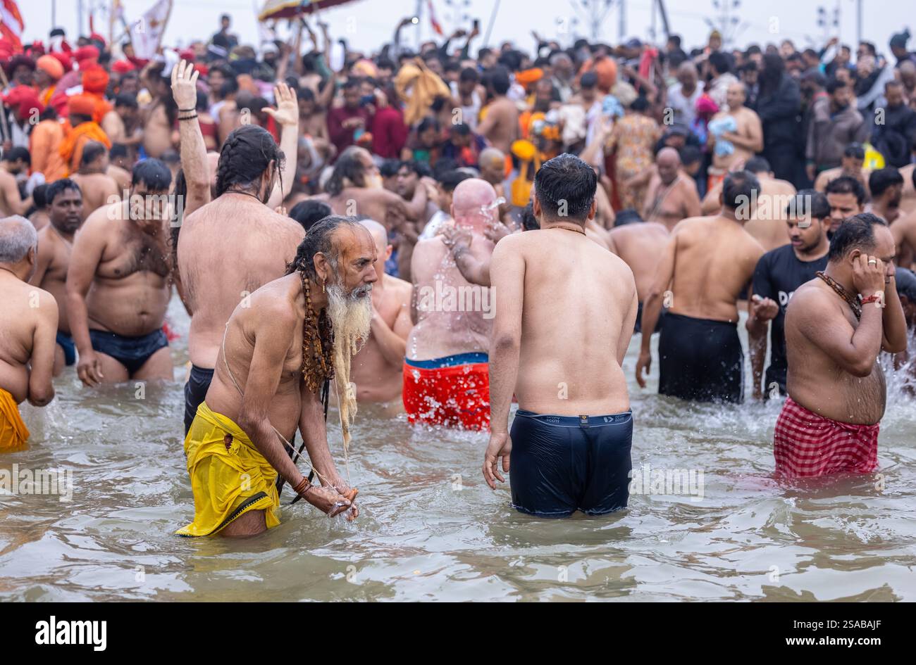 Mahakumbh, Group of holy naga sadhu baba taking holy dip at sangam in ...