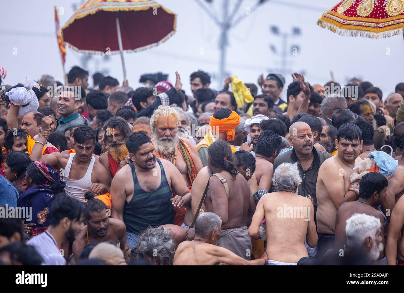 Mahakumbh, Group of holy naga sadhu baba taking holy dip at sangam in ...