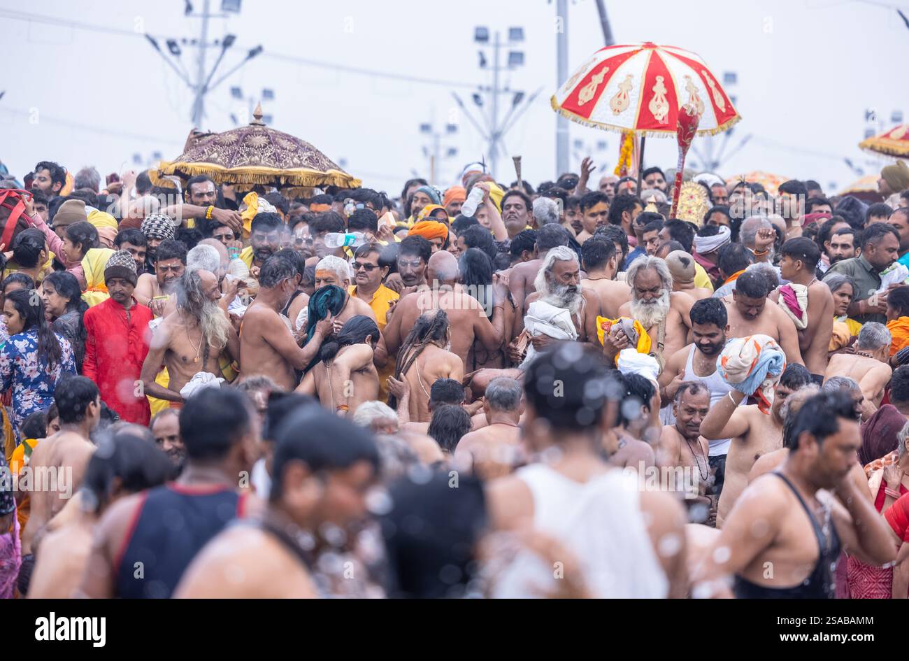 Mahakumbh, Group of holy naga sadhu baba taking holy dip at sangam in ...