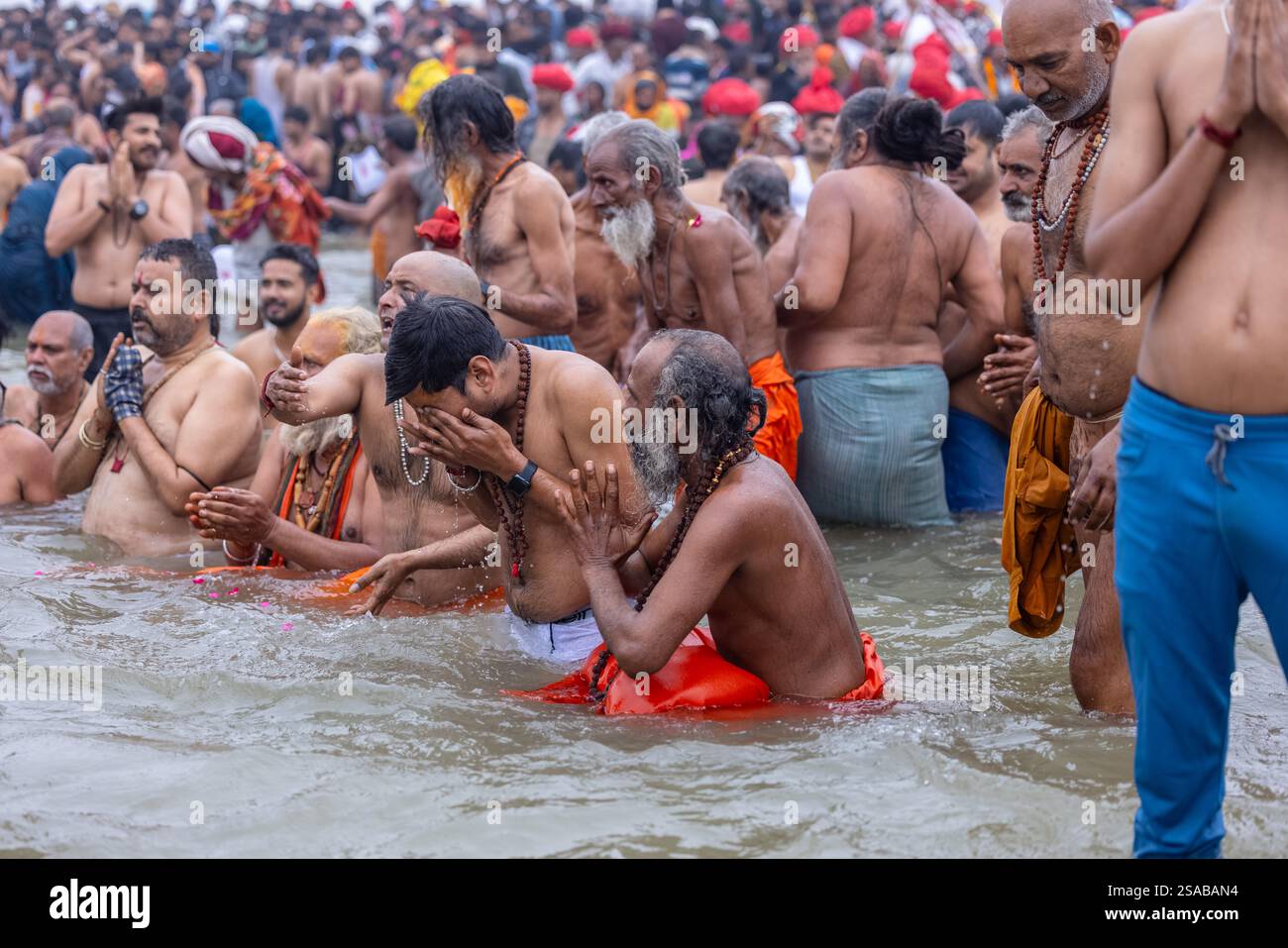 Mahakumbh, Group of holy naga sadhu baba taking holy dip at sangam in ...