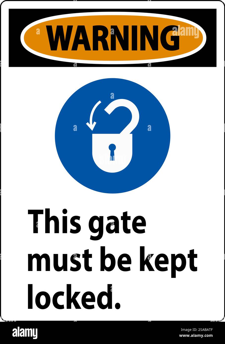 Warning Sign, Gate Must Be Kept Locked Stock Vector Image & Art - Alamy