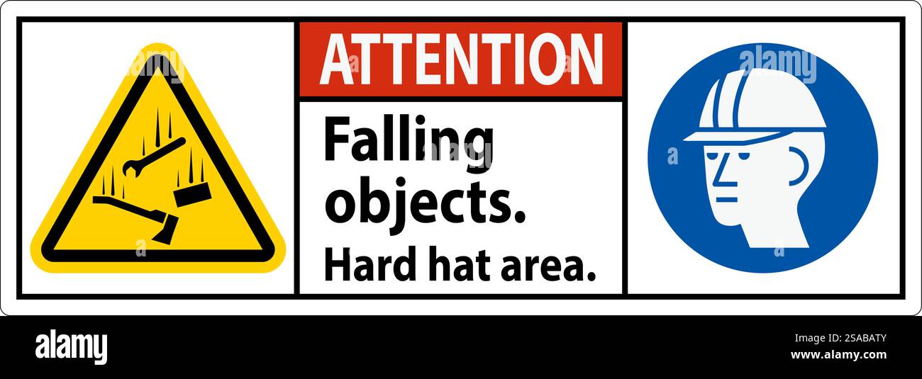 Attention Sign, Falling Objects Hard Hat Area Stock Vector Image & Art ...