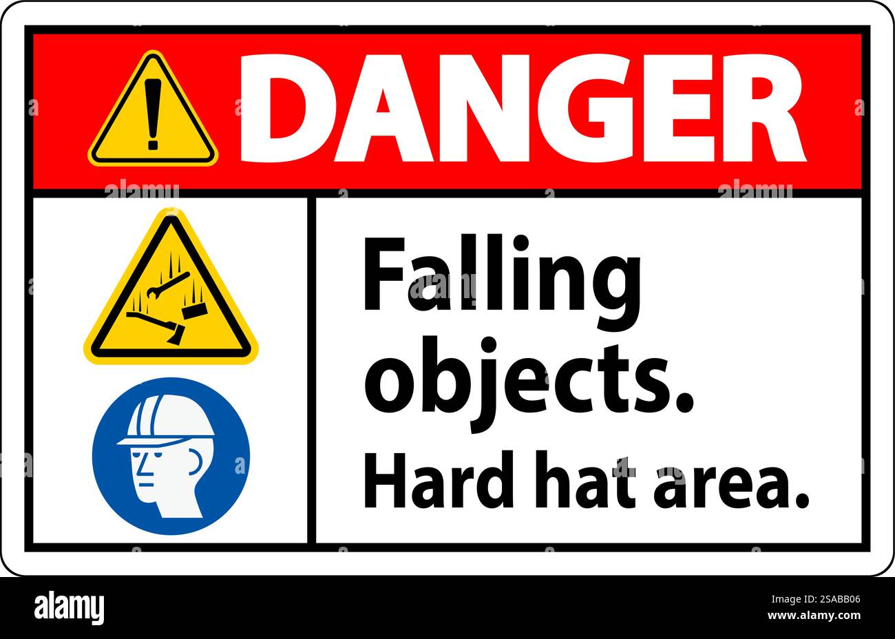 Danger Sign, Falling Objects Hard Hat Area Stock Vector Image & Art - Alamy