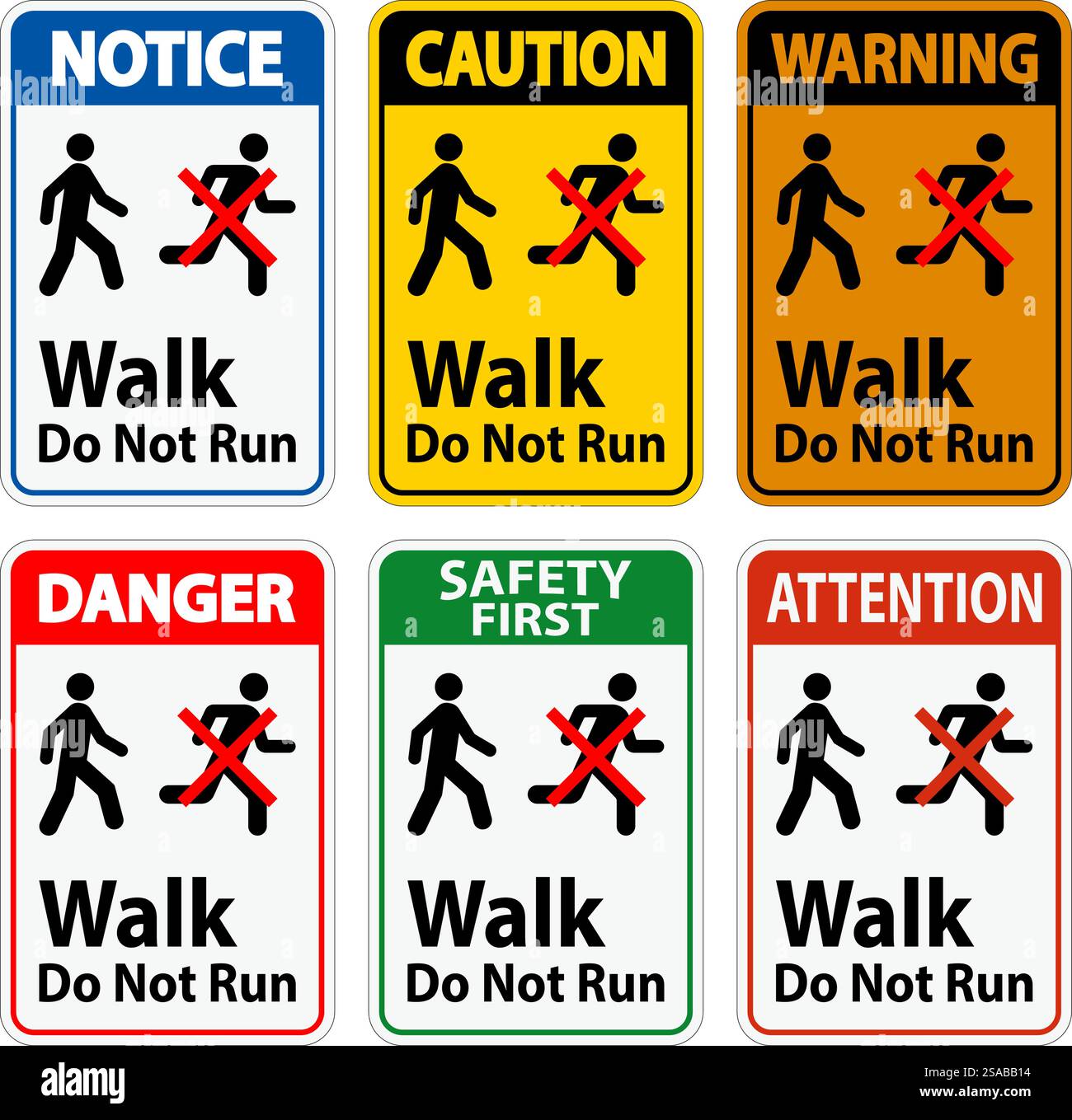 No Running Safety Sign, Safety First - Walk, Do Not Run Stock Vector ...