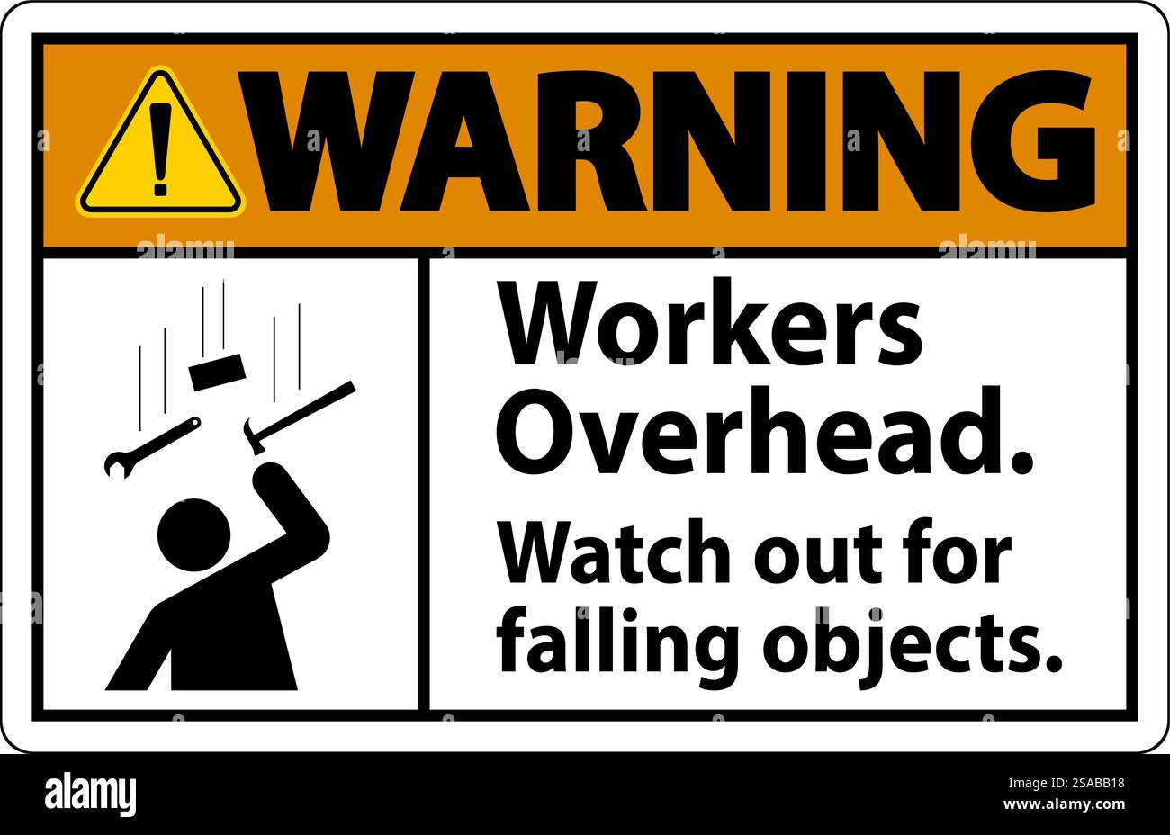 Warning Falling Debris Sign, Workers Overhead Falling Objects Stock ...