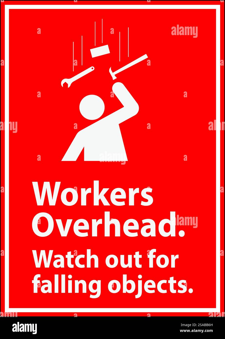 Warning Falling Debris Sign, Workers Overhead Falling Objects Stock ...