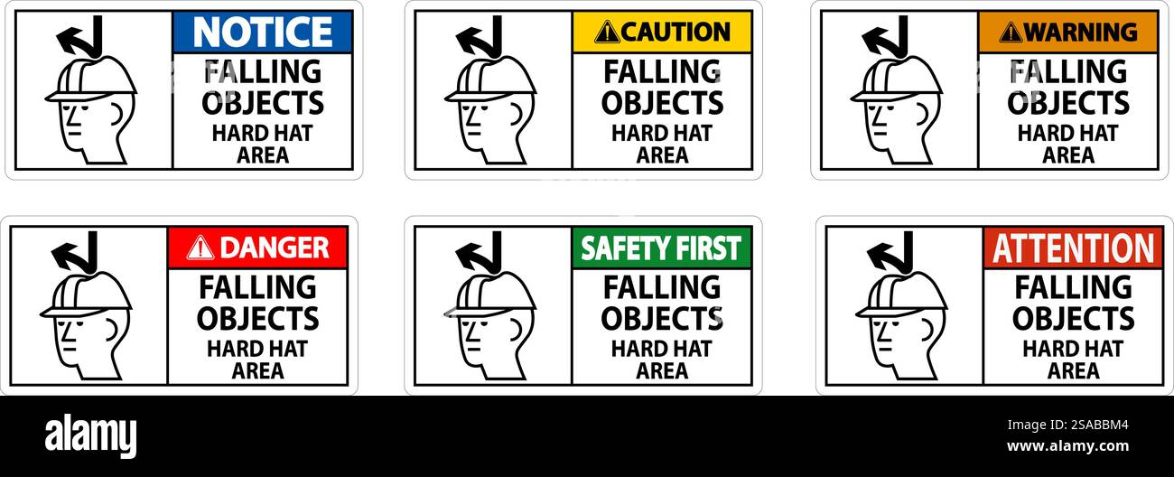 Danger Sign, Falling Objects Hard Hat Area Stock Vector Image & Art - Alamy