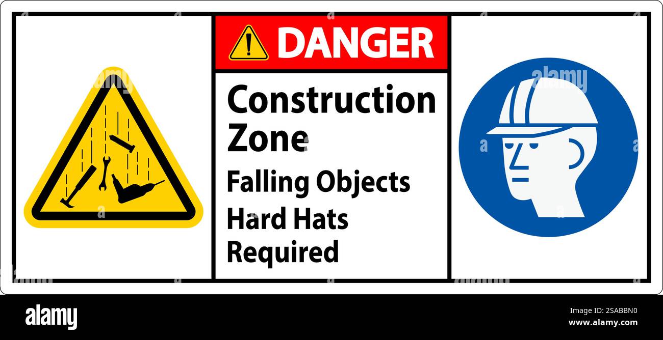 Danger Sign, Construction Zone, Falling Objects Hard Hats Required ...