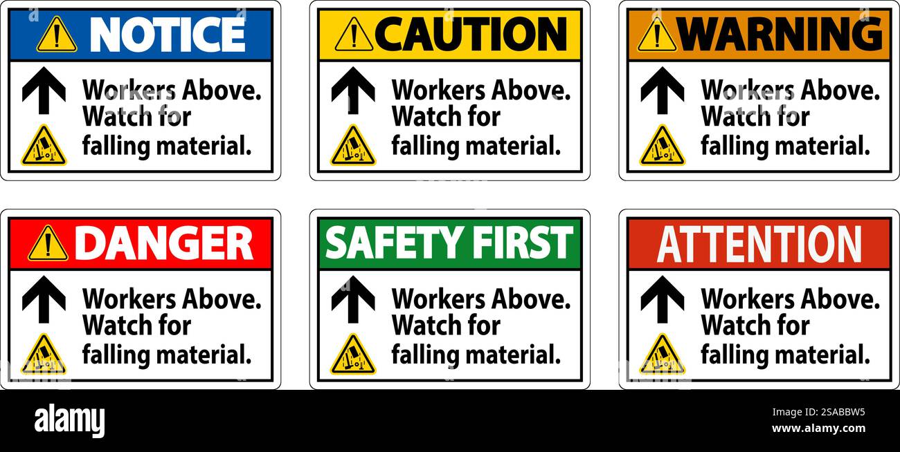Danger Sign, Workers Above Falling Material Stock Vector Image & Art ...