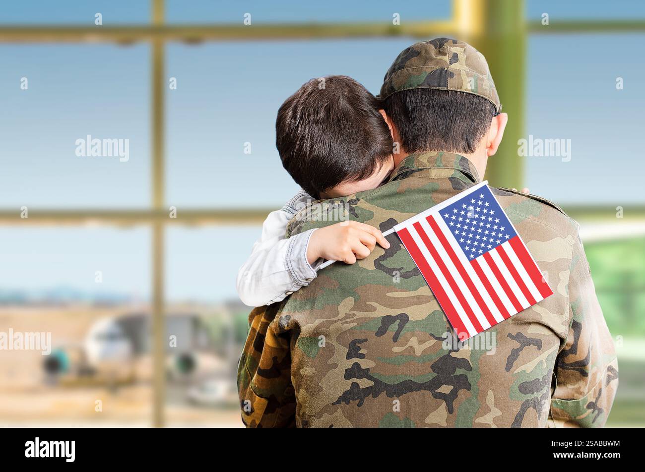 Shot of an adorable child hugging his father affectionately with the ...