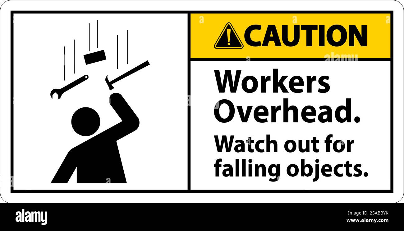 Caution Falling Debris Sign, Workers Overhead Falling Objects Stock ...