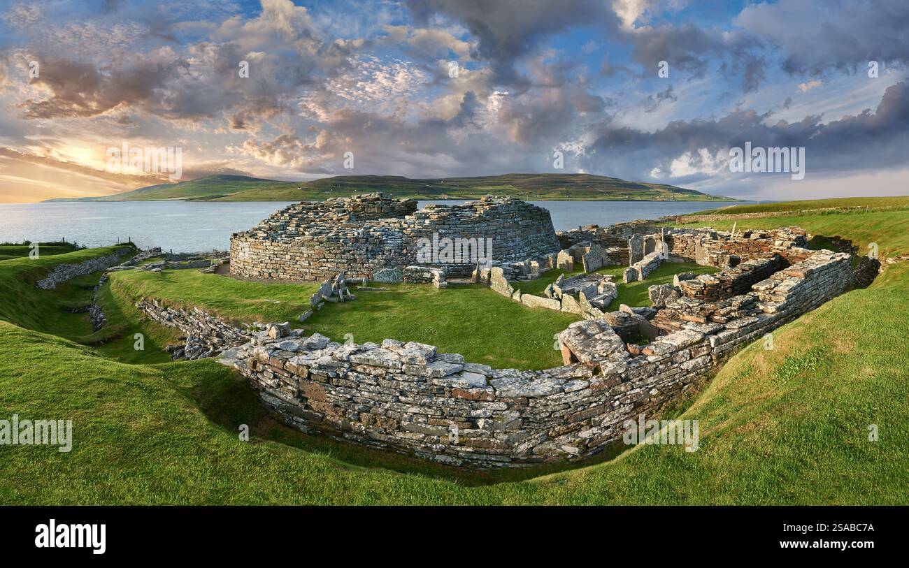 Broch of Gurness, iron age settlement ruins with central broch tower on ...
