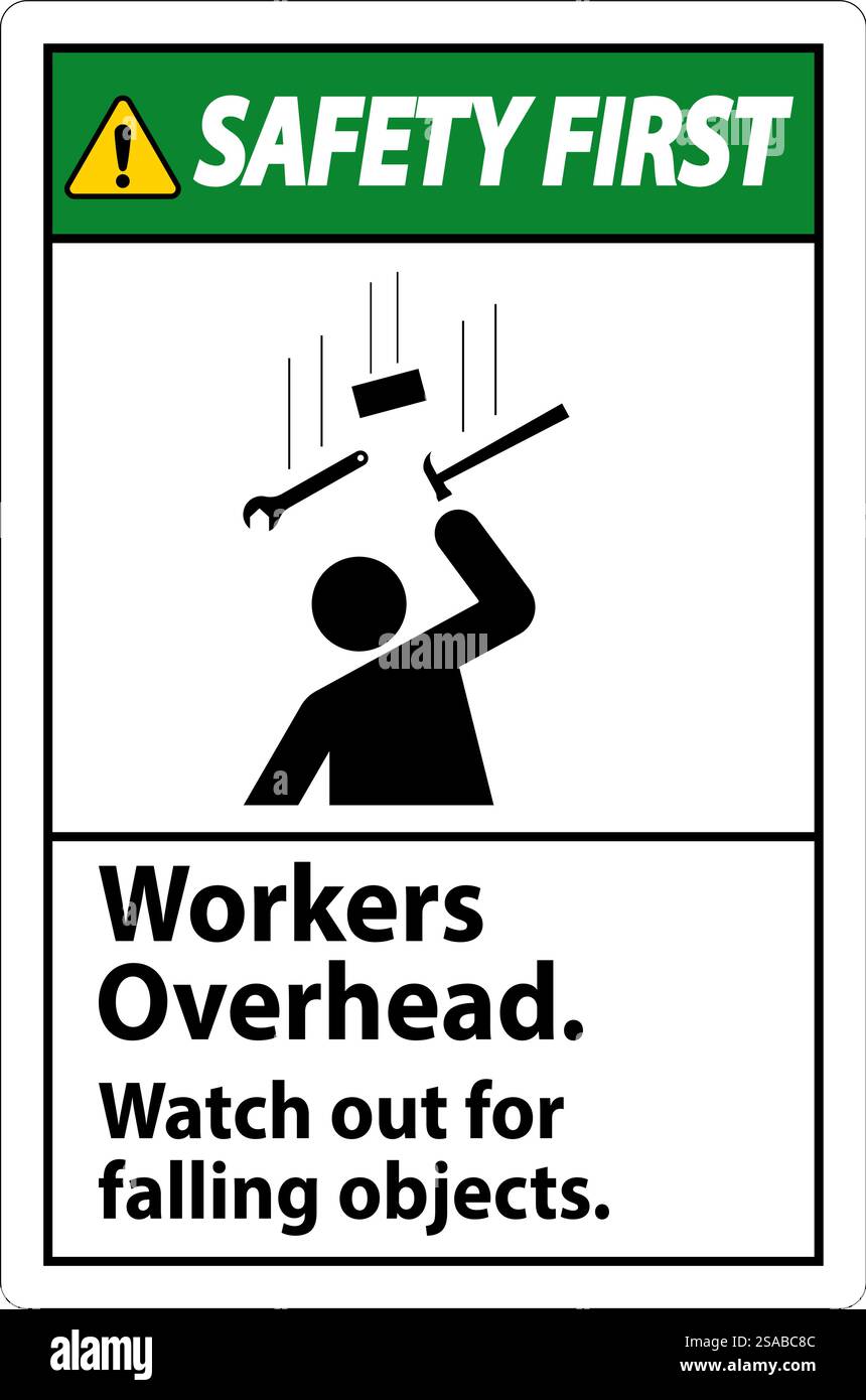Safety First Falling Debris Sign, Workers Overhead Falling Objects ...