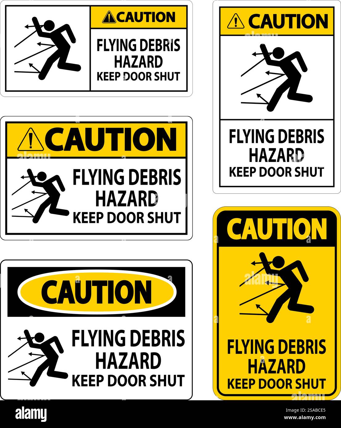 Caution Sign, Flying Debris Hazard, Keep Door Shut Stock Vector Image ...
