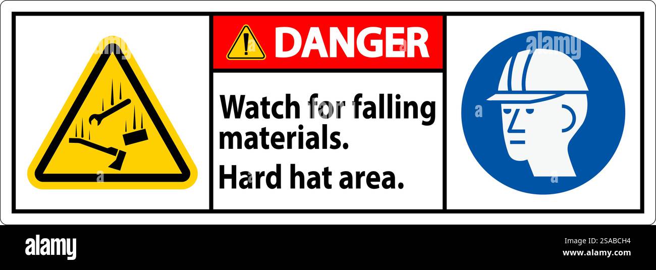 Danger Sign, Watch For Falling Materials, Hard Hat Area Stock Vector ...