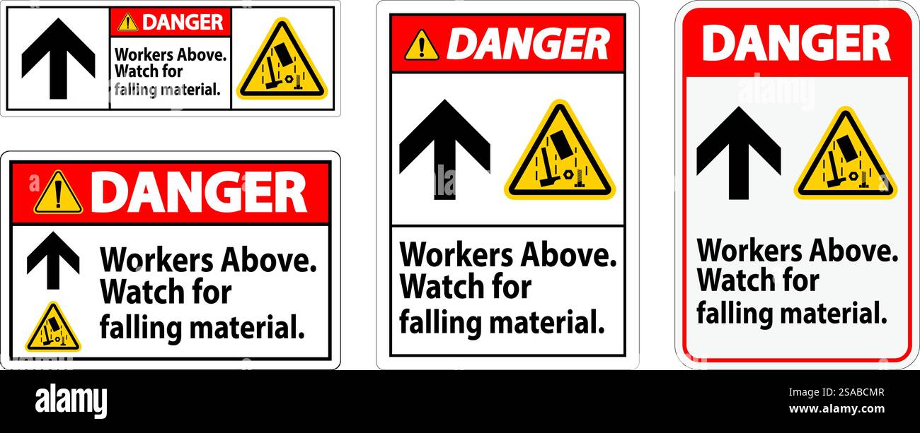 Danger Sign, Workers Above Falling Material Stock Vector Image & Art ...
