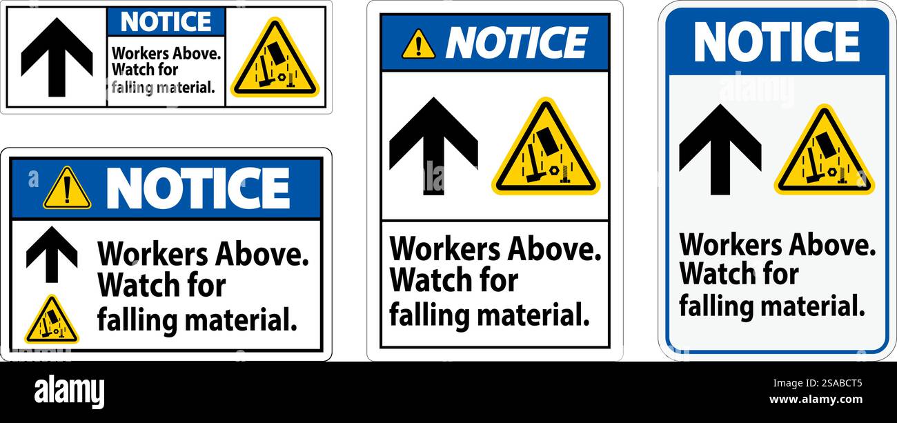 Notice Sign, Workers Above Falling Material Stock Vector Image & Art ...
