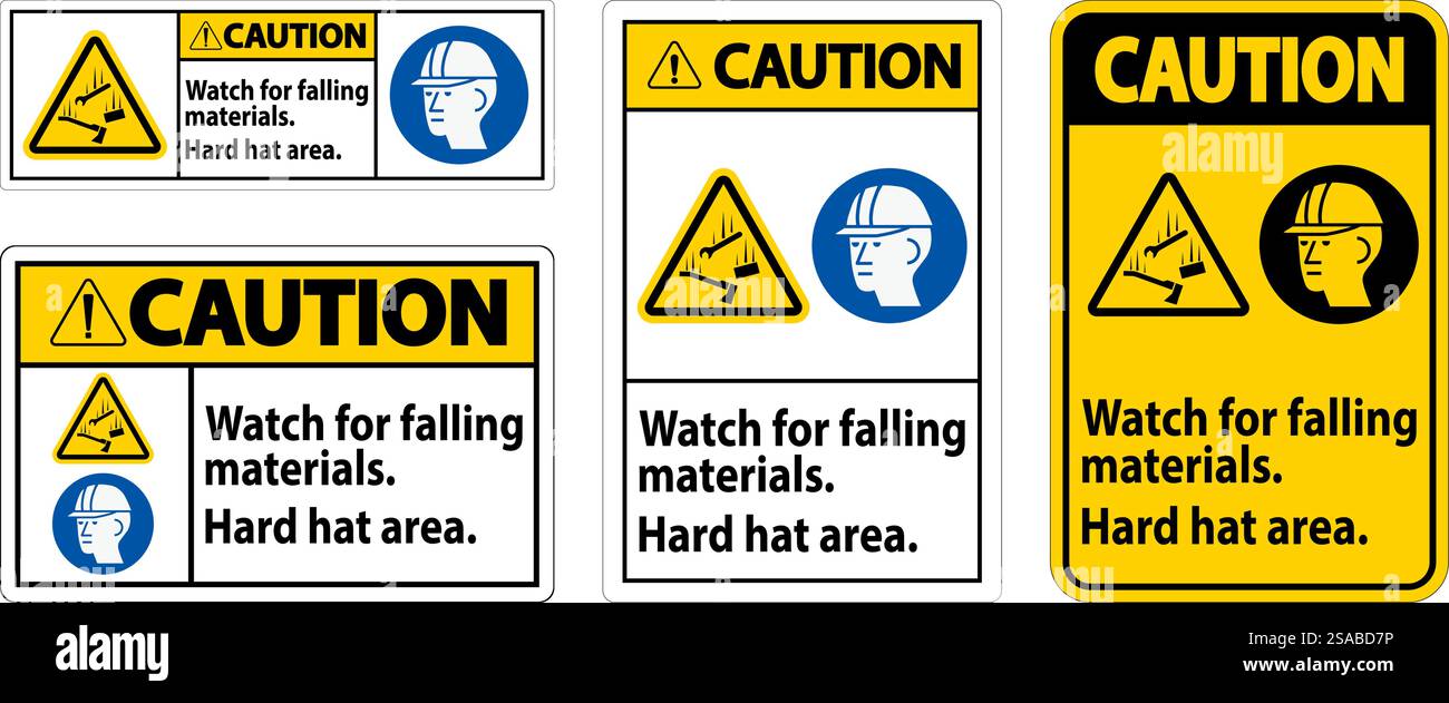 Caution Sign, Watch For Falling Materials, Hard Hat Area Stock Vector ...
