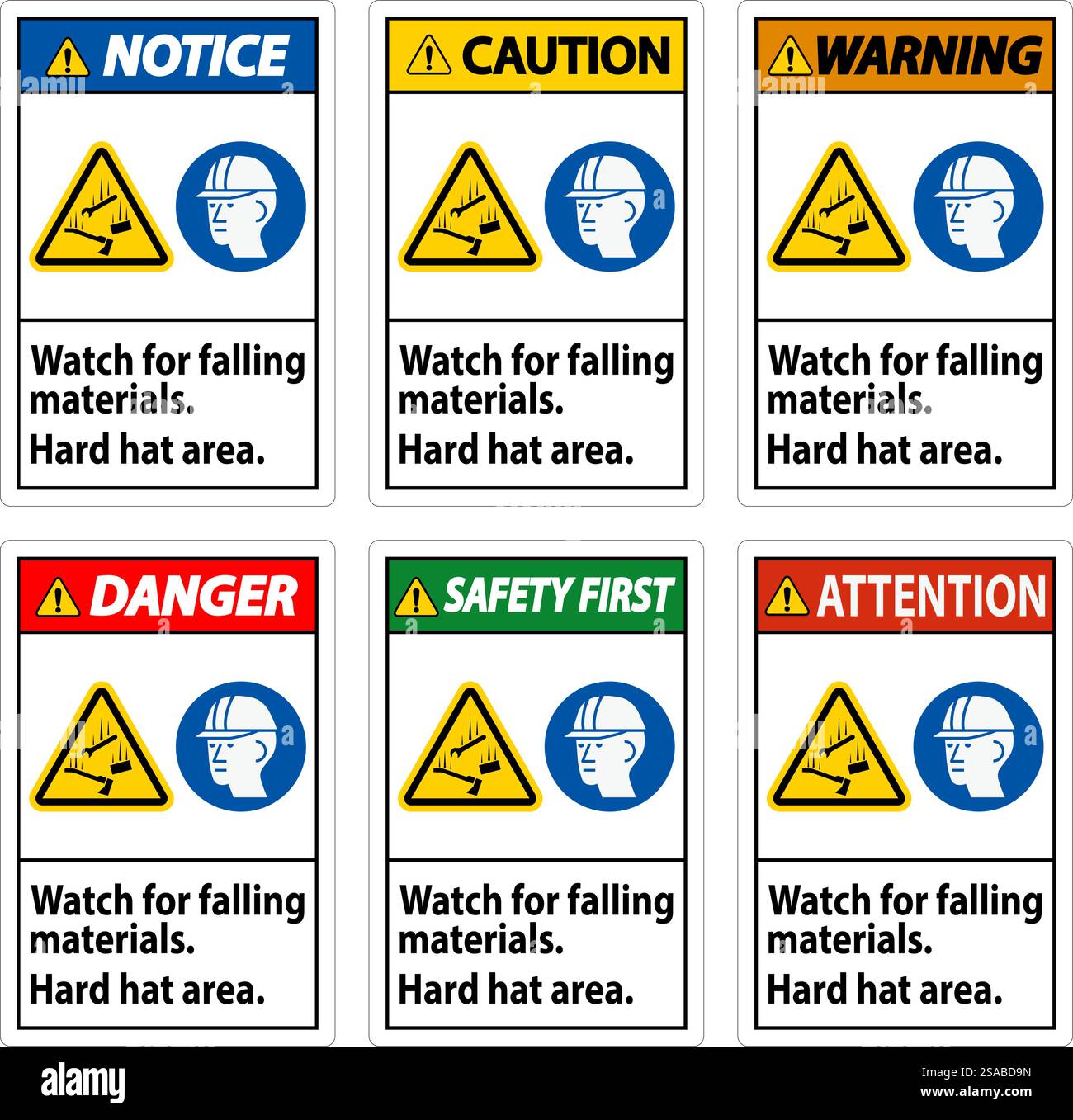 Warning Sign, Watch For Falling Materials, Hard Hat Area Stock Vector ...