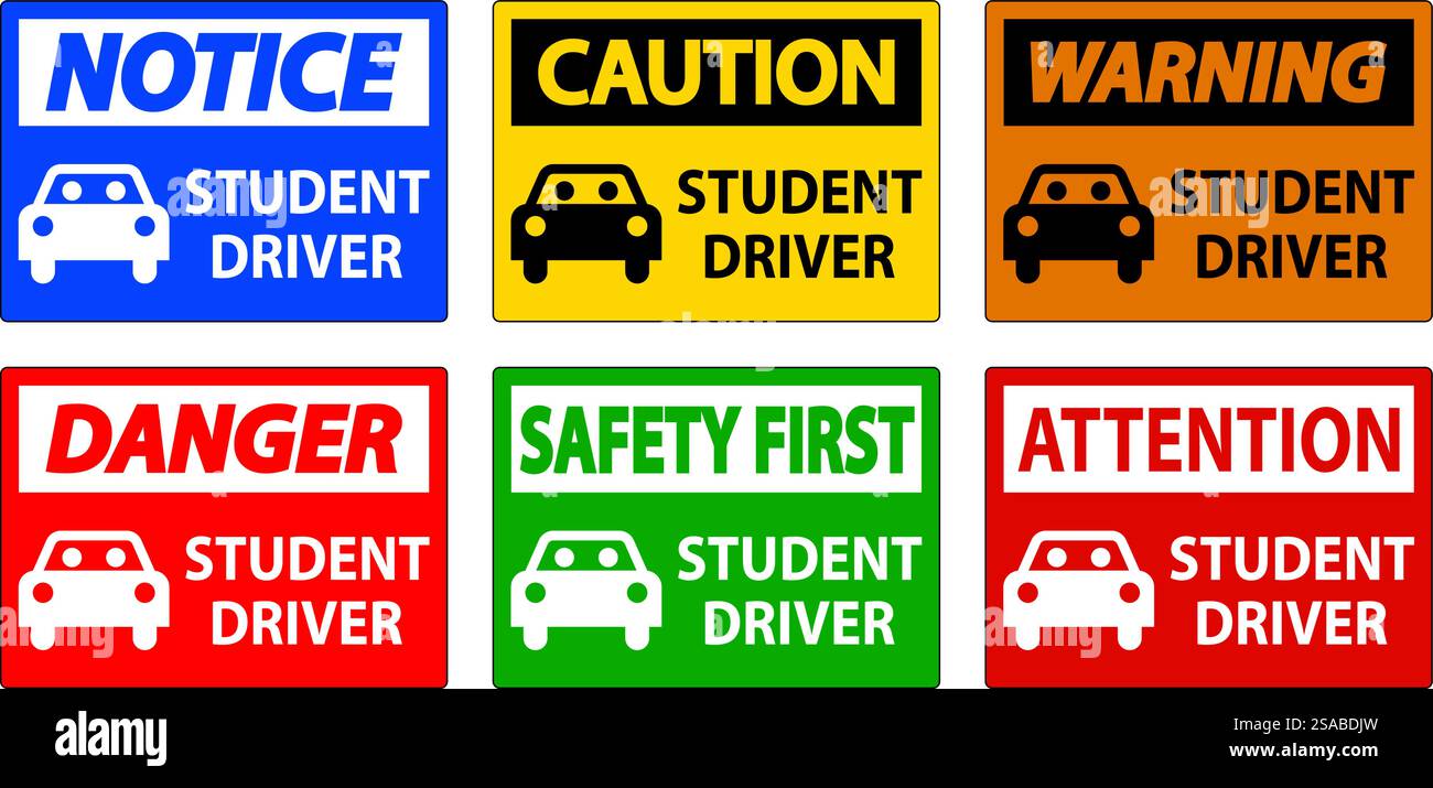 Caution Sign, Student Driver Sign Stock Vector Image & Art - Alamy