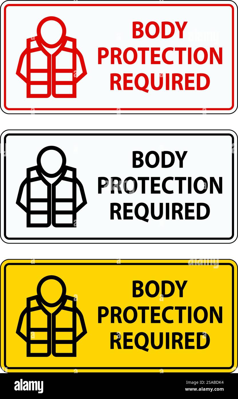 A clear safety sign indicating the mandatory use of body protection ...