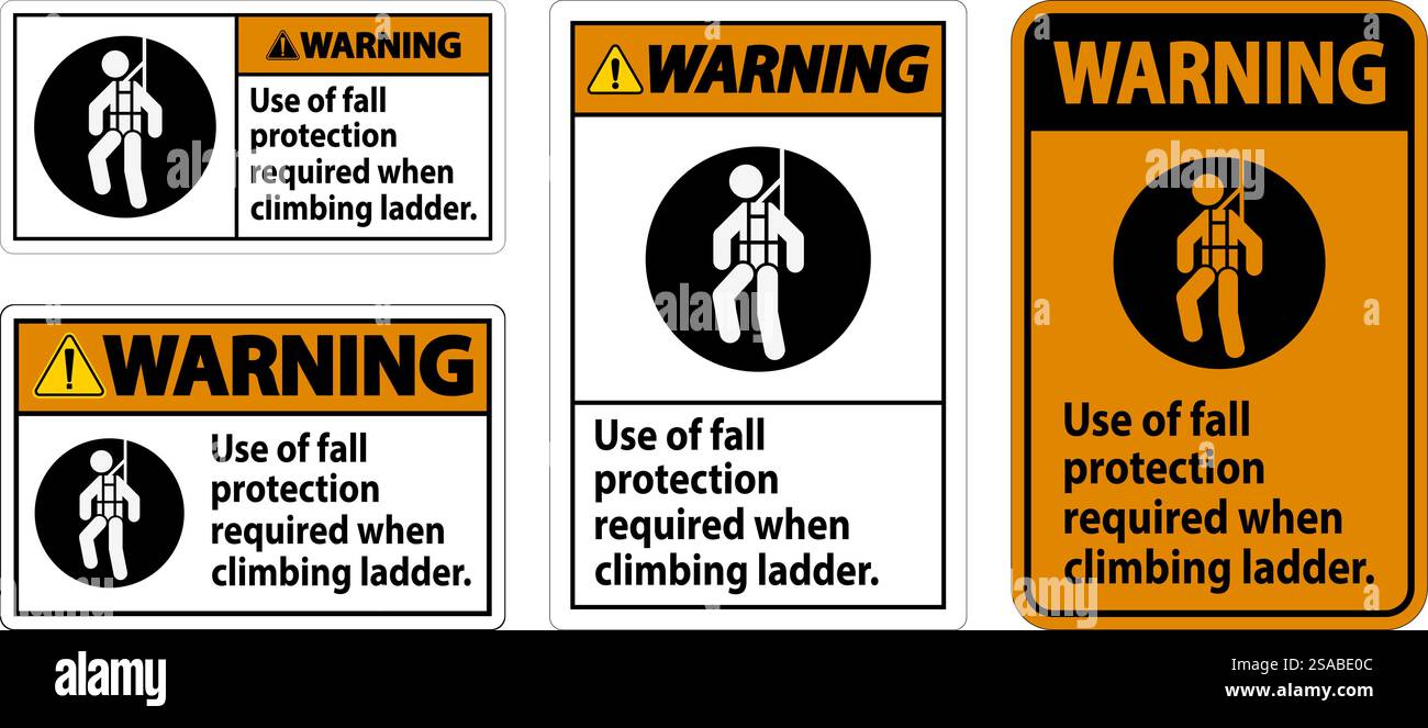 Warning Sign, Use Of Fall Protection Required When Climbing Ladder ...