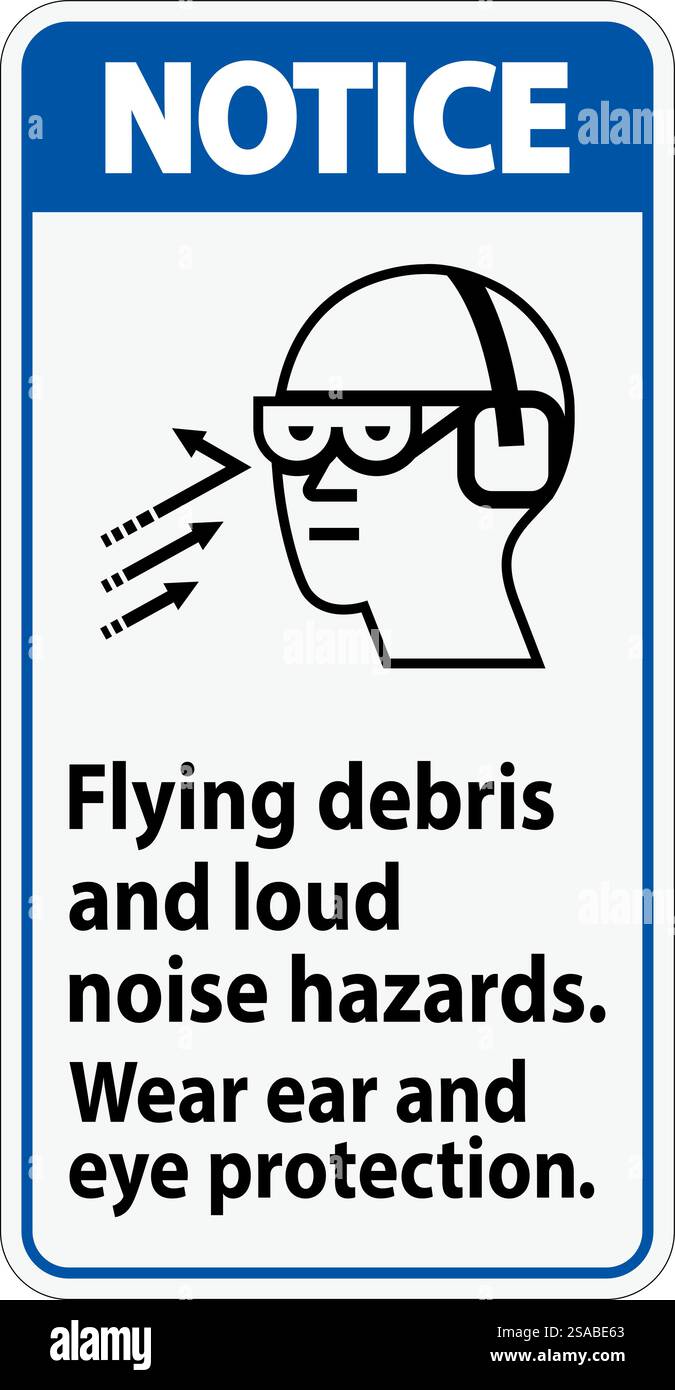 A Notice sign depicting the necessity of wearing ear and eye protection ...