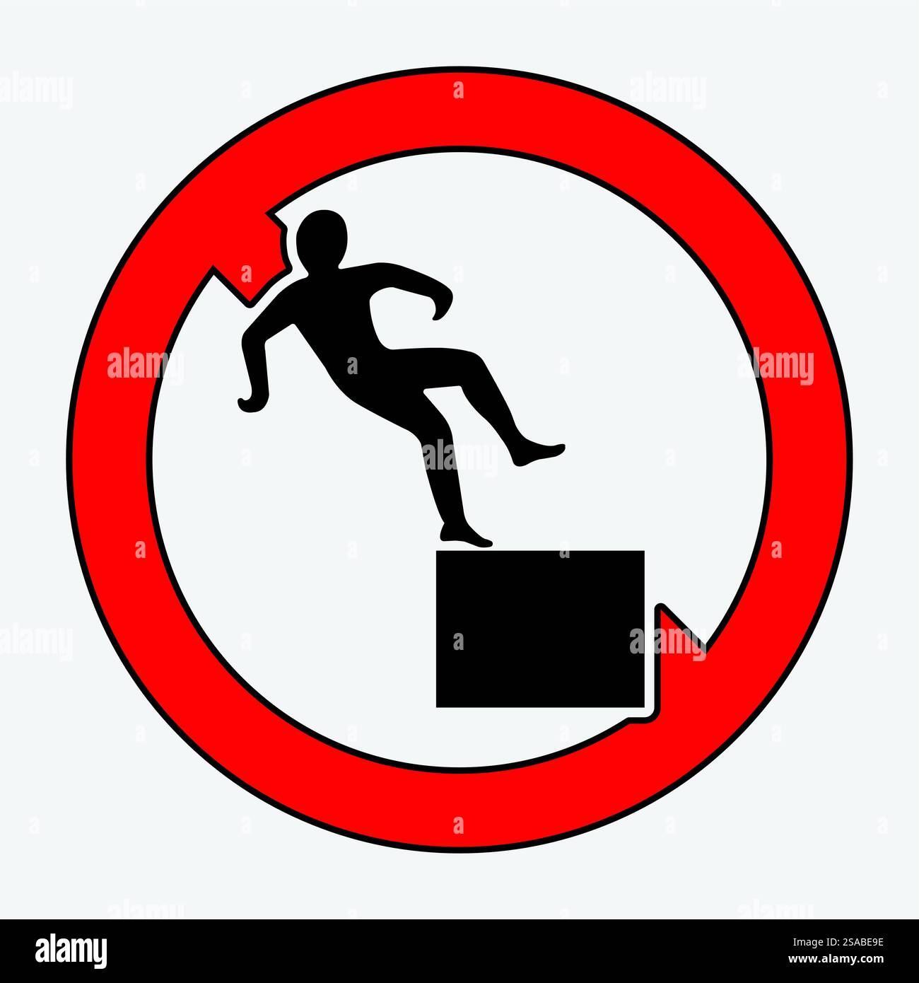 A warning sign featuring a silhouetted figure falling from a block ...
