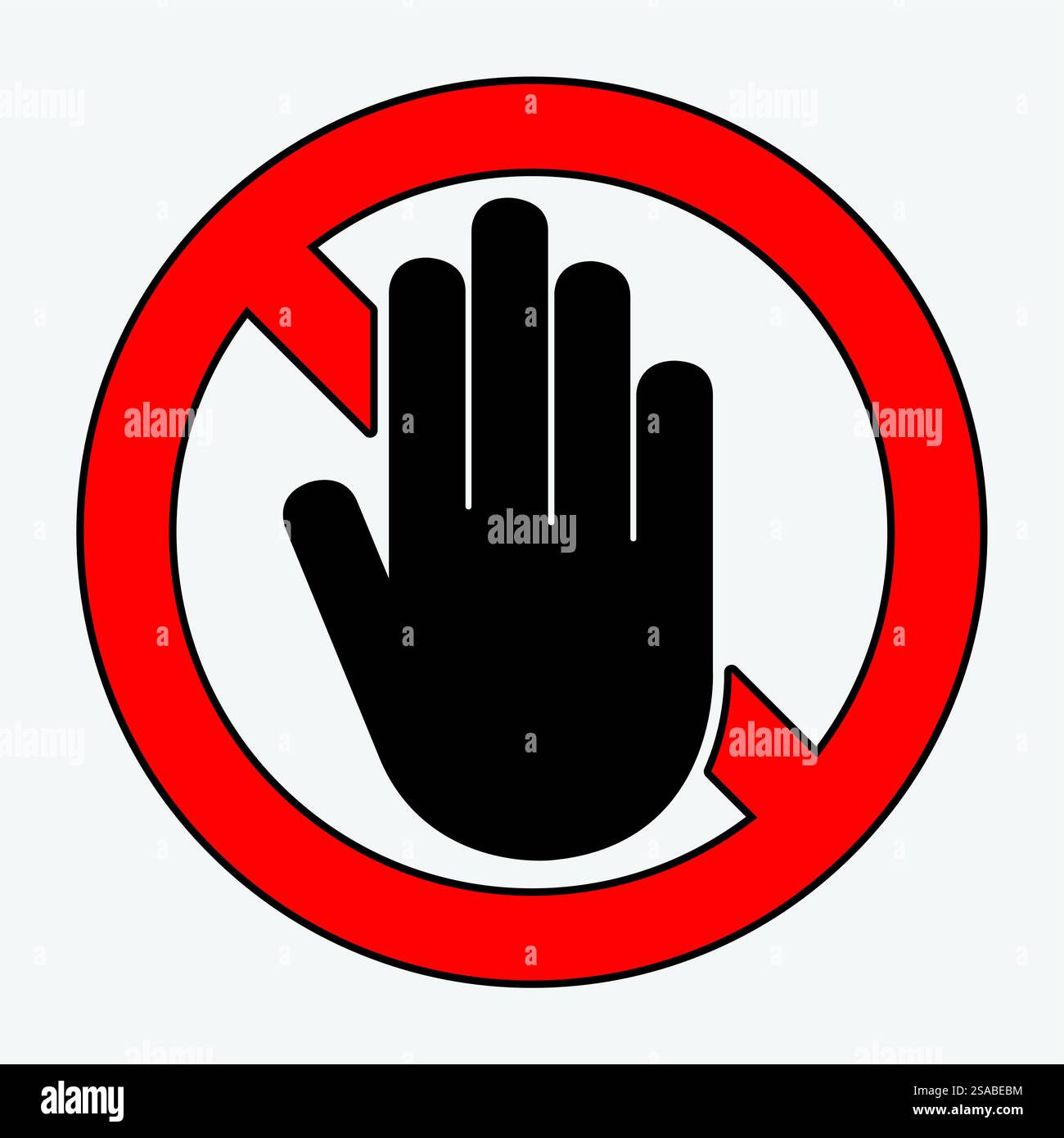 This image features a stop sign with a hand symbol within a red circle ...