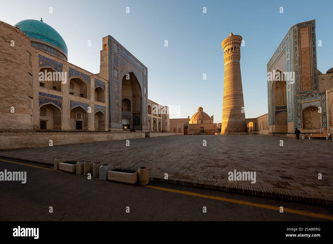 Mirarab madrassa and Kalyan mosque in Bukhara, Uzbekistan Stock Photo ...