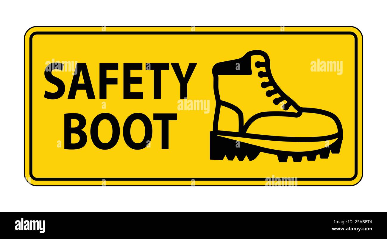A bright yellow safety boot sign designed to promote awareness on work ...
