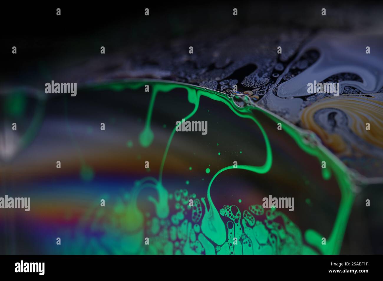 Green bubbles, fantastic liquid connections, fluid movement, dark fantastic background ...