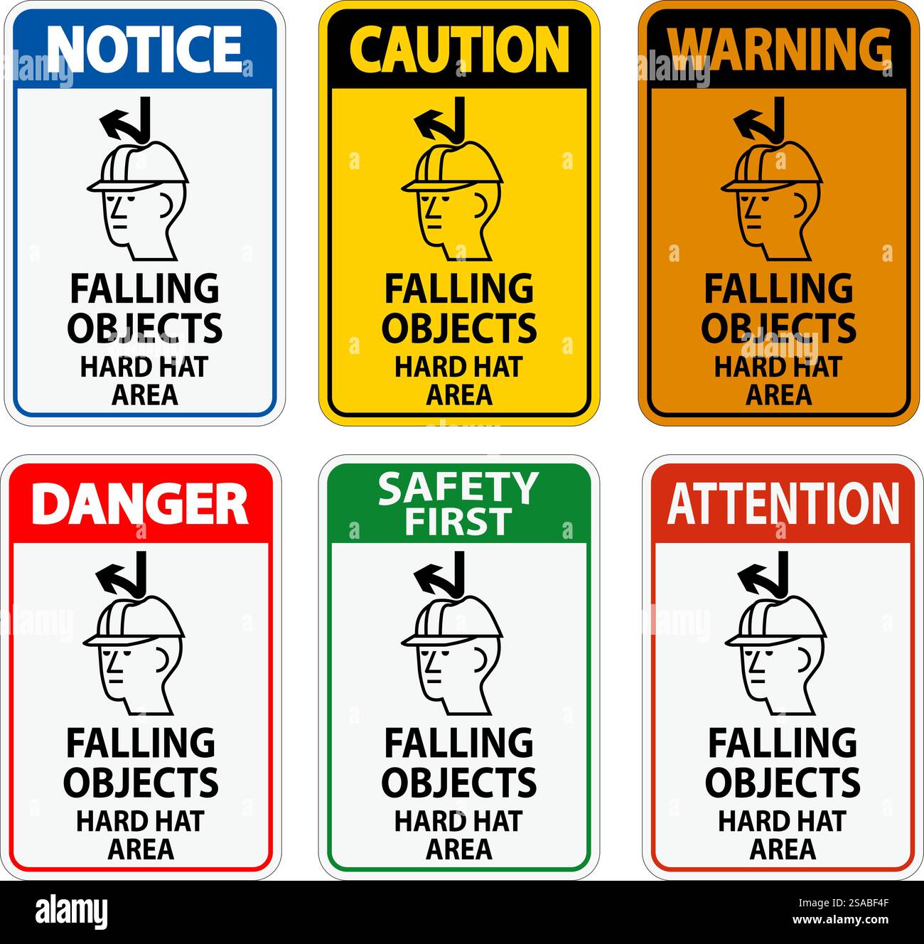 Danger Sign, Falling Objects Hard Hat Area Stock Vector Image & Art - Alamy