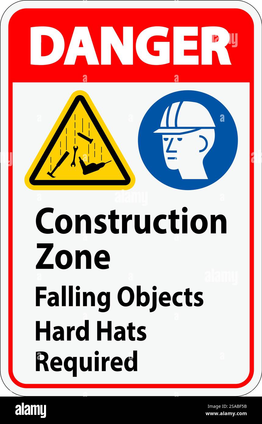 Danger Sign, Construction Zone, Falling Objects Hard Hats Required ...
