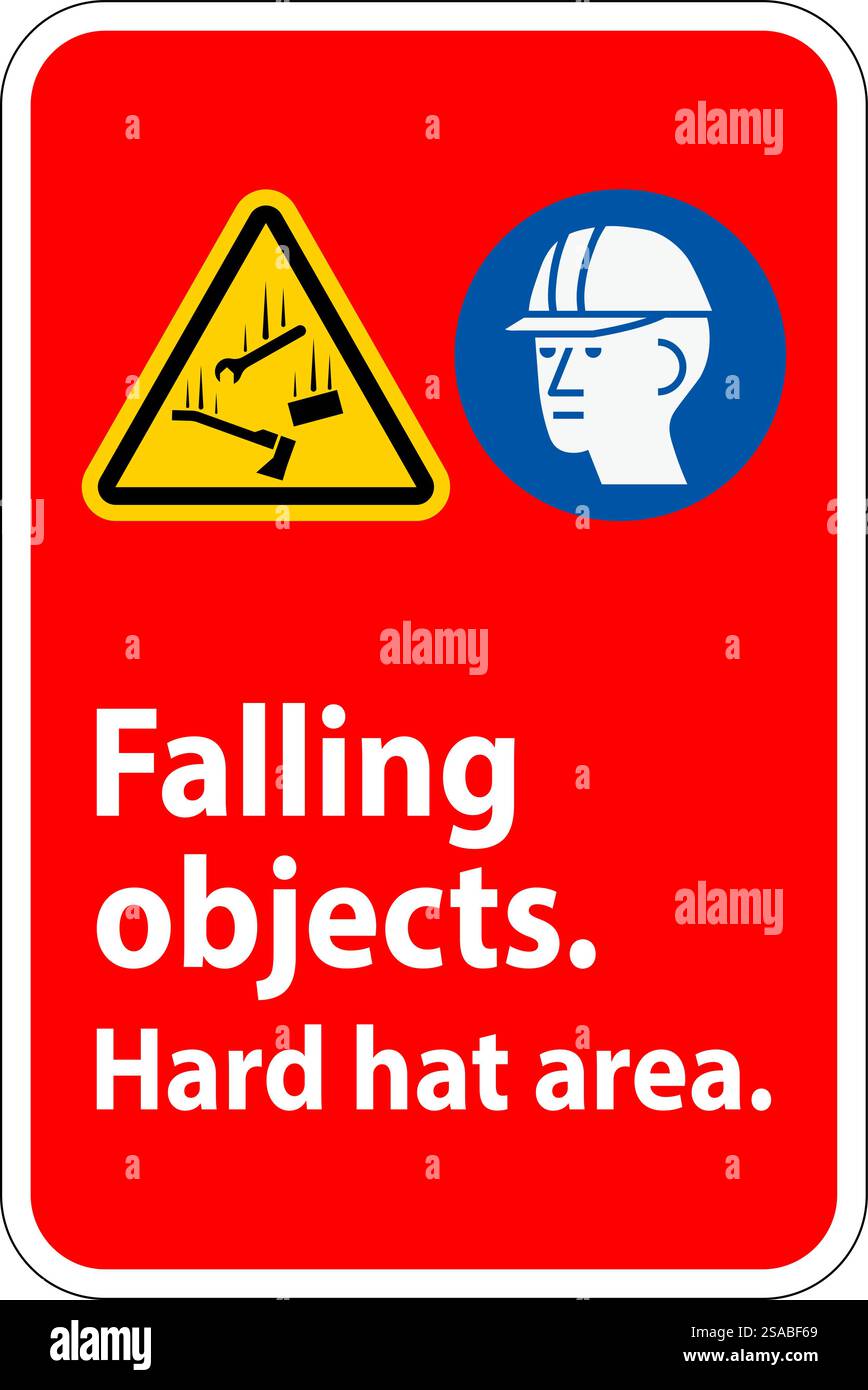 Warning Sign, Falling Objects Hard Hat Area Stock Vector Image & Art ...