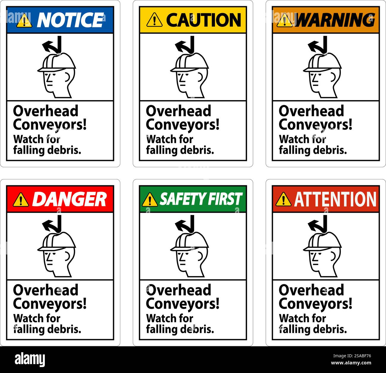 Warning Sign, Overhead Conveyors Watch For Falling Debris Stock Vector ...