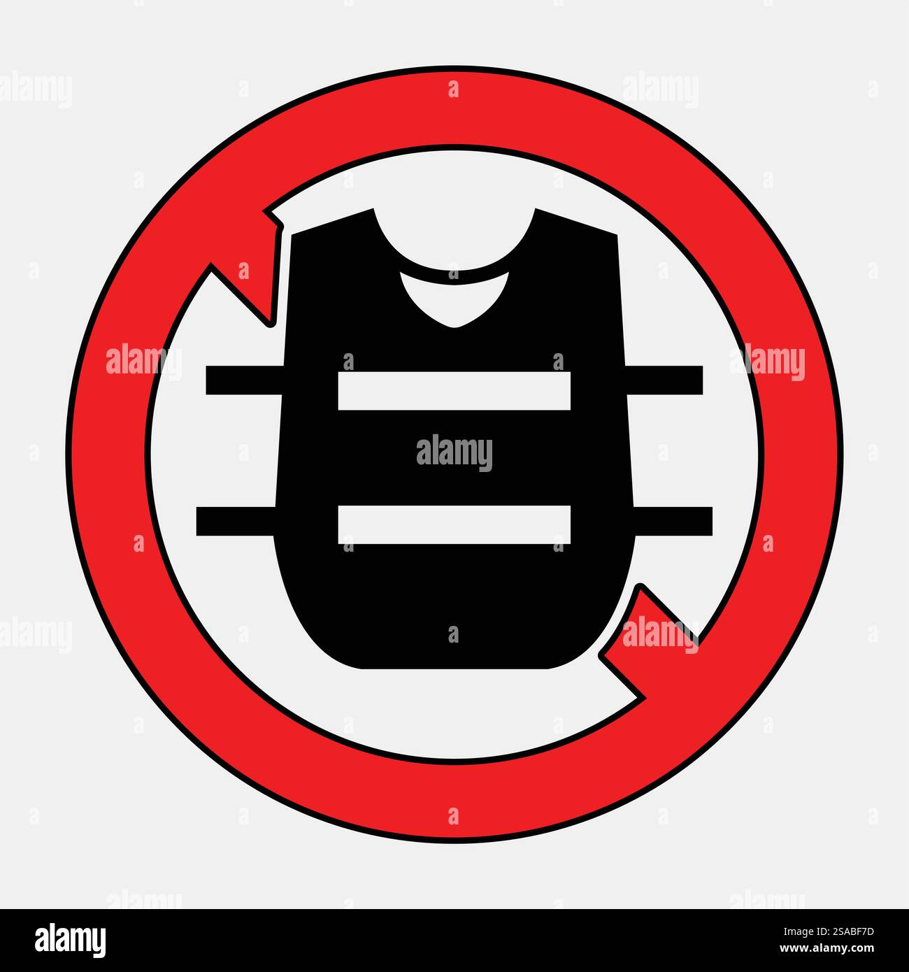 A clear prohibition sign featuring a body armor graphic enclosed in a ...