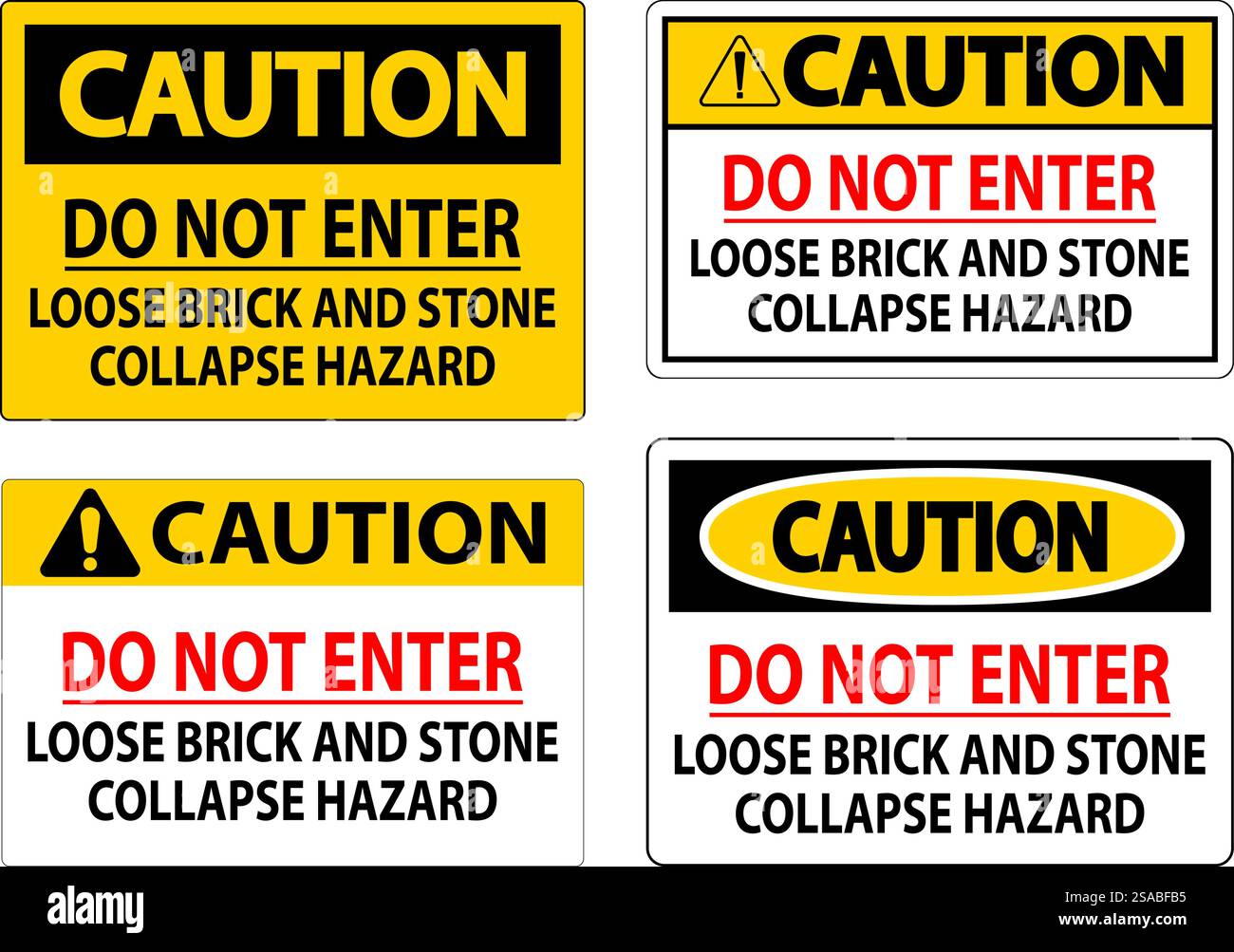 Caution Sign, Do Not Enter, Loose Brick And Stone Collapse Hazard Stock ...