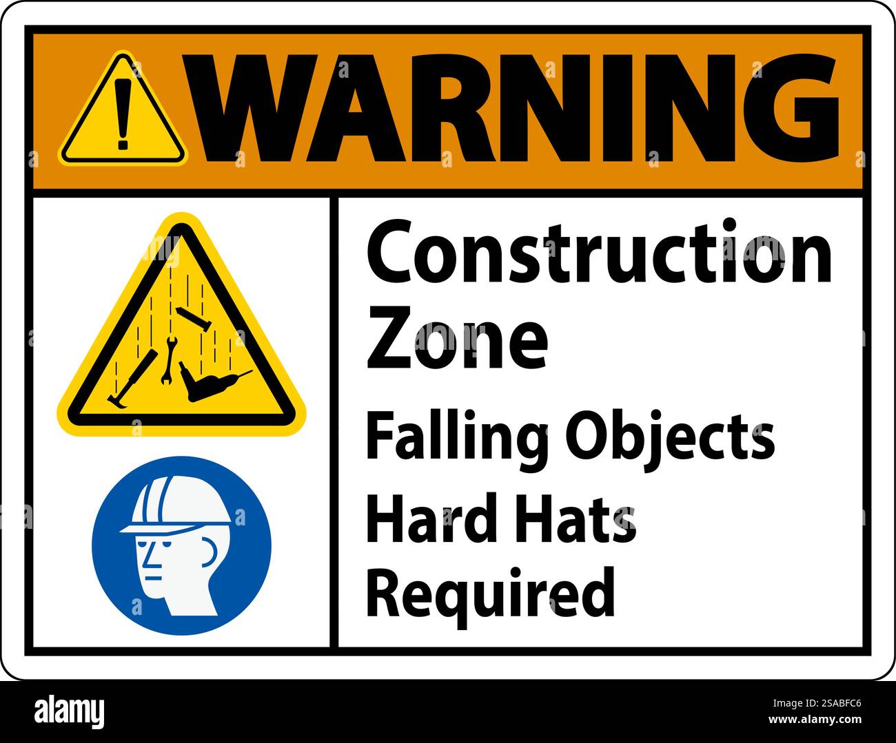 Warning Sign, Construction Zone, Falling Objects Hard Hats Required ...