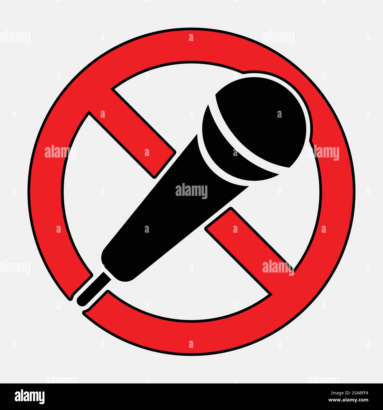 A bold illustration of a prohibition symbol featuring a microphone ...