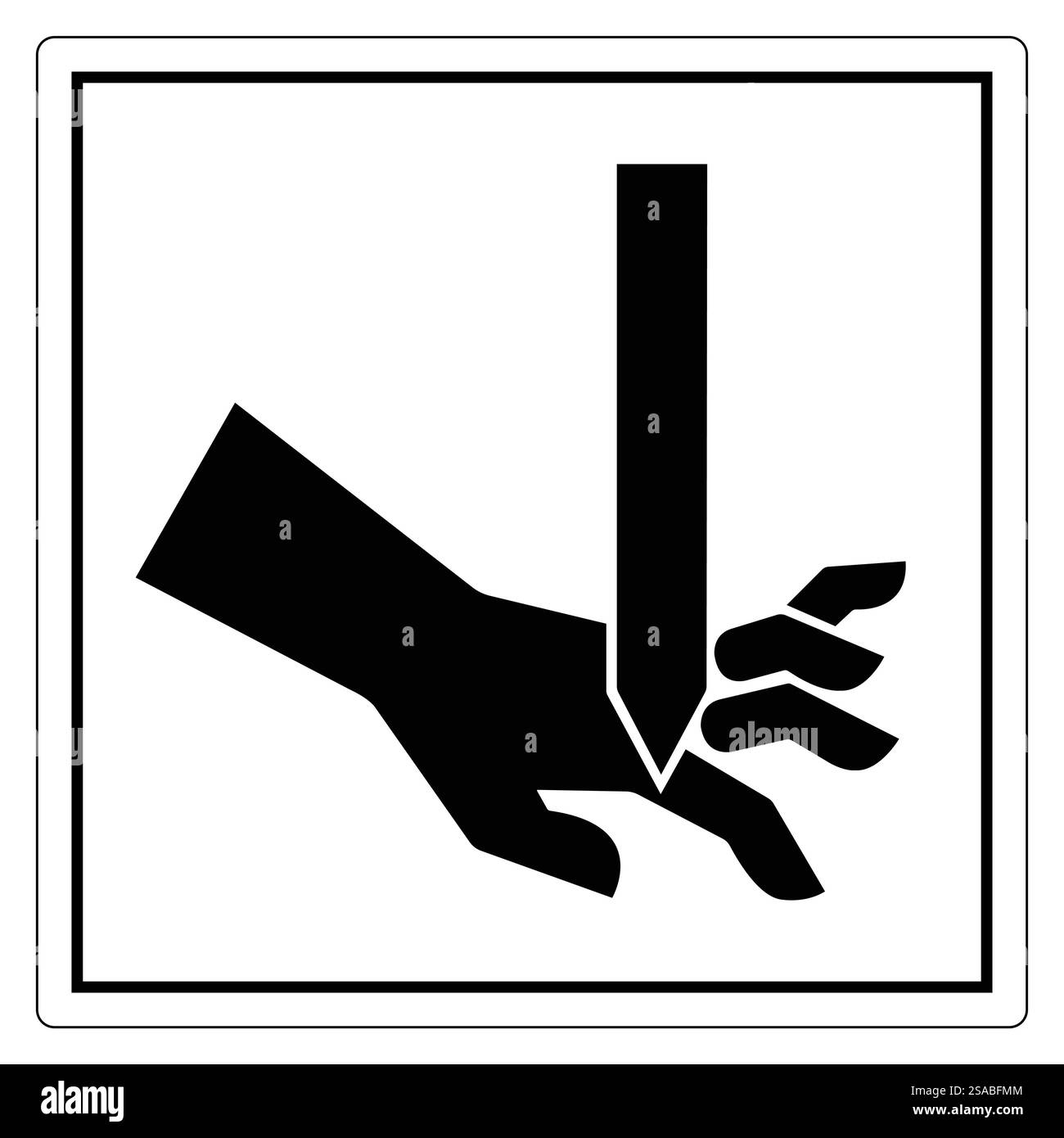 A caution sign depicting a hand injury caused by a pencil. This graphic ...