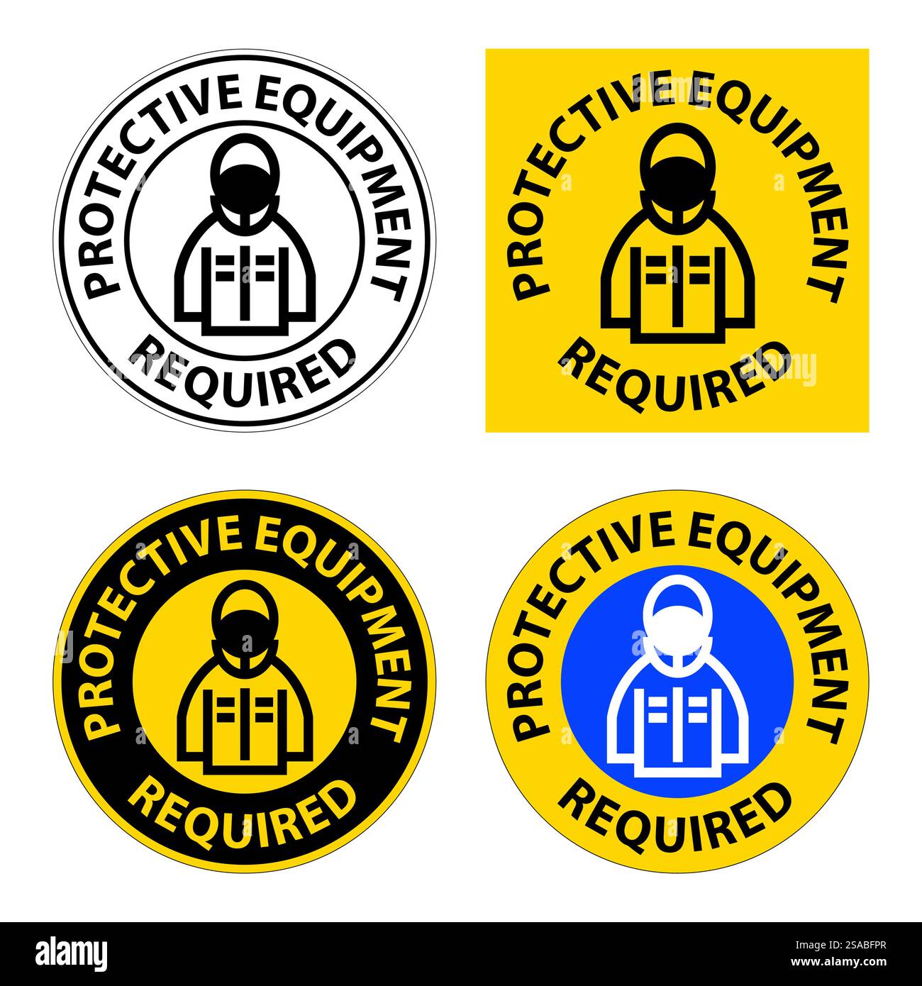 Set of safety signs emphasizing the necessity of protective gear in ...