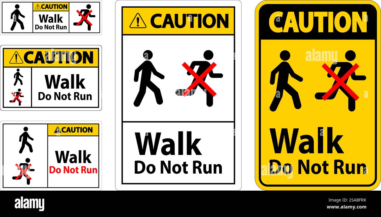 No Running Safety Sign, Caution - Walk, Do Not Run Stock Vector Image ...